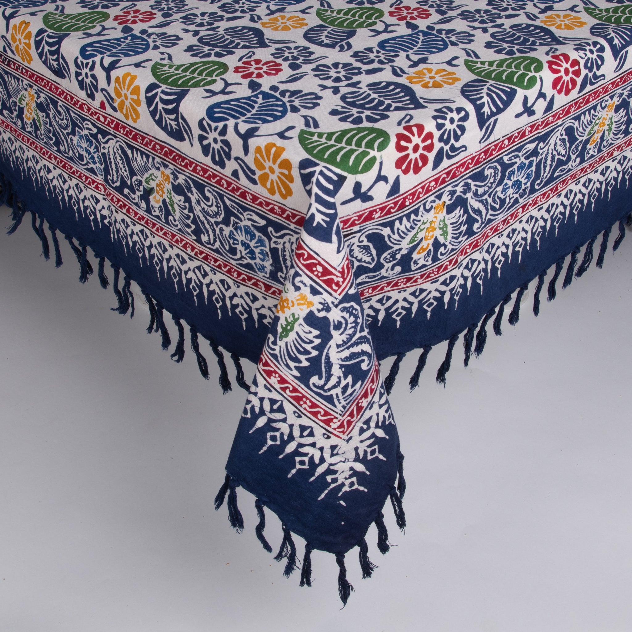 Large Batik Tablecloth - Navy & Colorful Flowers with Matching Napkins ...